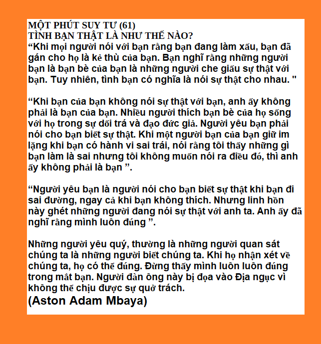 BÀI SỐ 61: TÌNH BẠN THẬT LÀ NHƯ THẾ NÀO? – MANNA VÀ NƯỚC HẰNG SỐNG.